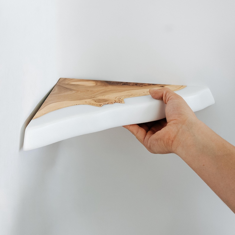 Brown Epoxy & Wood Corner Shelf | Custom Floating Shelves as ...