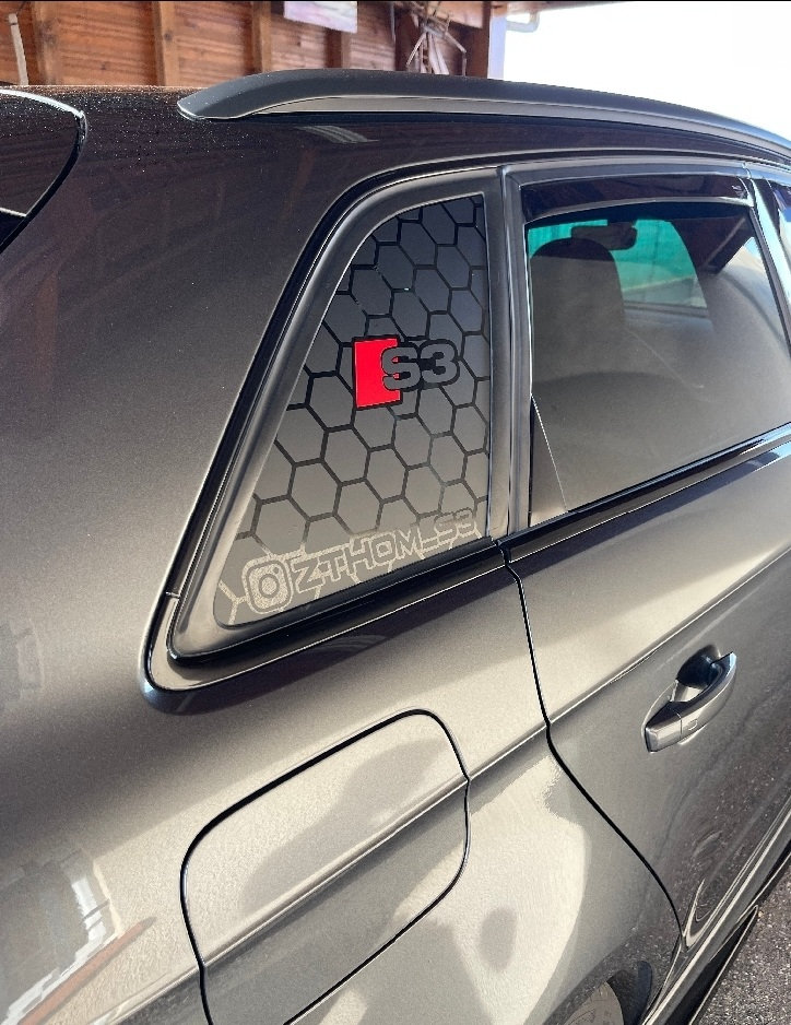 2x Avery Matt Black Stickers AUDI S3 A3 Rear Quarter Windows 2013 2019 ...