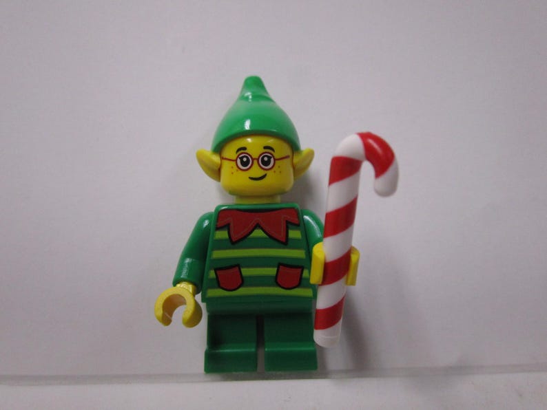 Lego Christmas Minifigure Elf With Candy Cane - Etsy