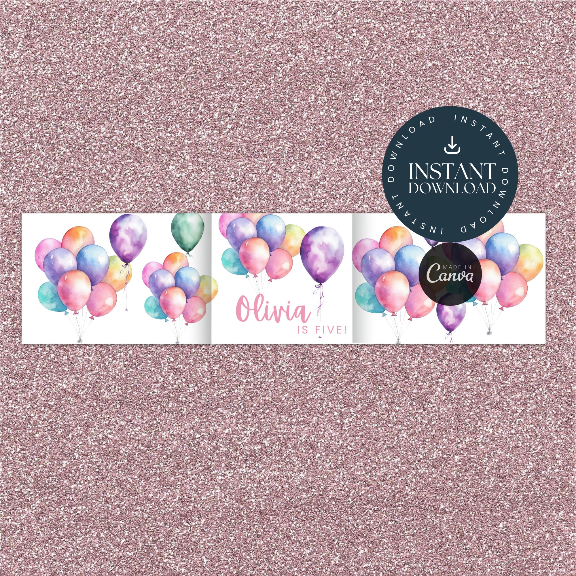 Balloon 5th Birthday Water Bottle Labels, Editable Printable (digital ...