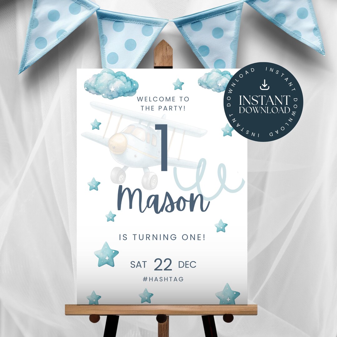 Aeroplane Welcome Board , 1st Birthday Sign, First Boy Birthday, Plane ...