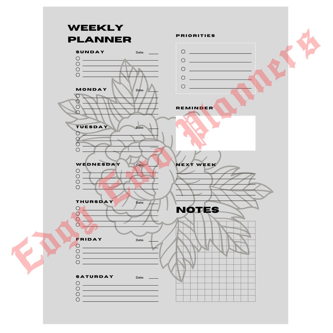 Dark Floral Digital Planner - Etsy