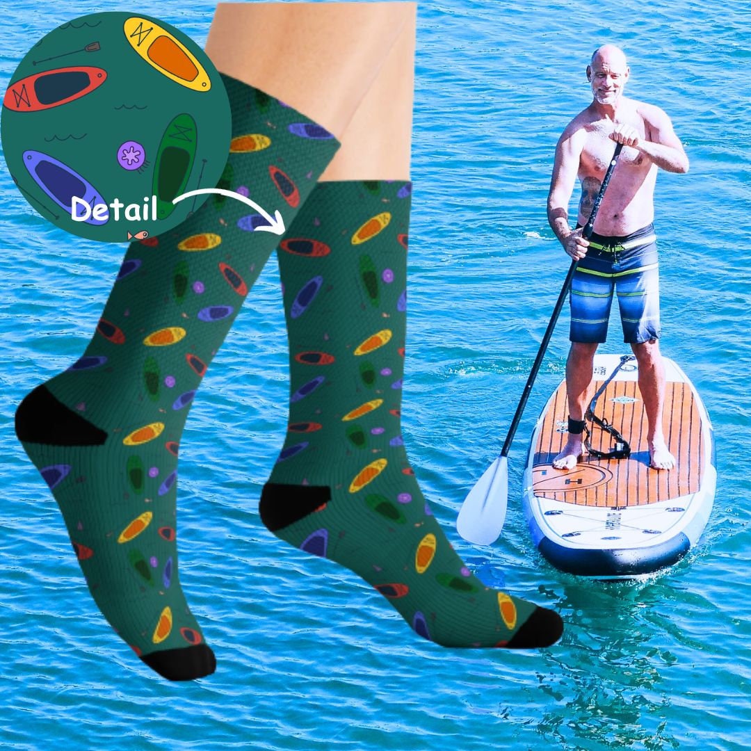 SUP Bloke Green Novelty Gift Sublimation Socks for Paddle Boarders and ...
