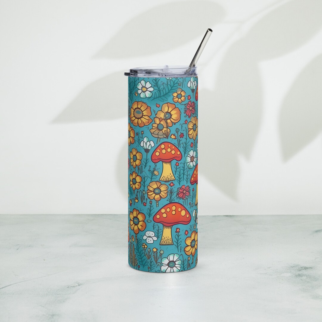 Mushroom Tumbler: Cottagecore Toadstool Stainless Steel Cup With Lid - Etsy