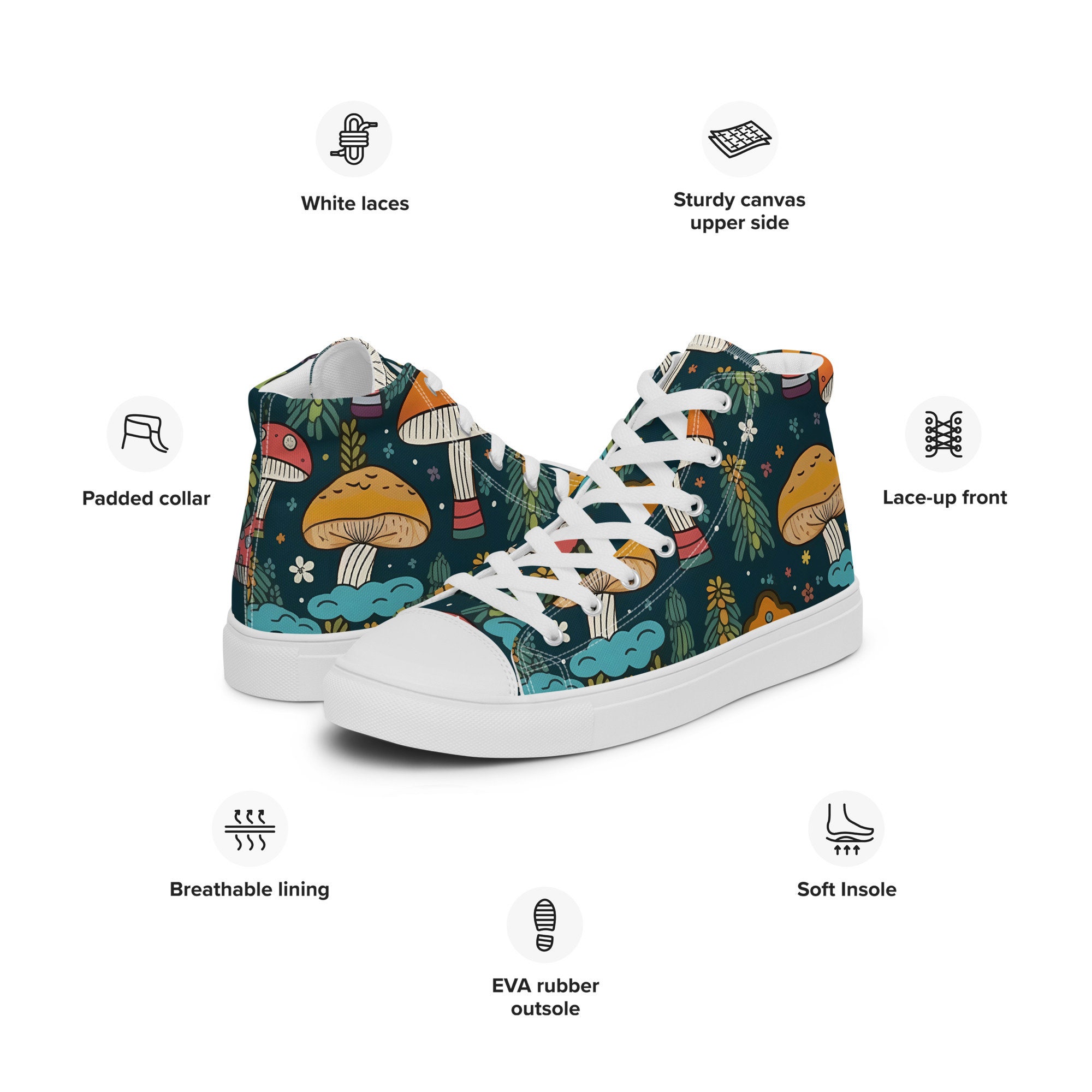 Mushroom Themed Men High Top Canvas Shoes, Fungi Shoes, Forest Inspired ...