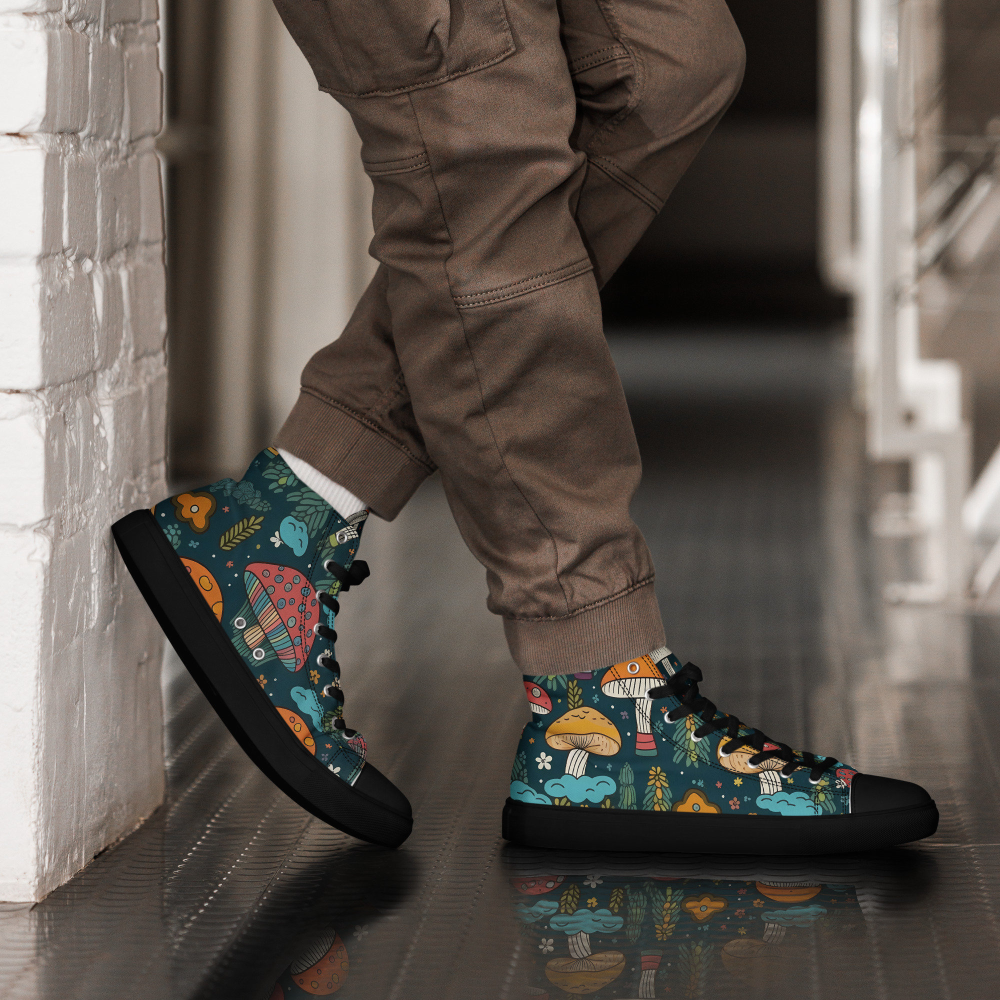 Mushroom Themed Men High Top Canvas Shoes, Fungi Shoes, Forest Inspired ...