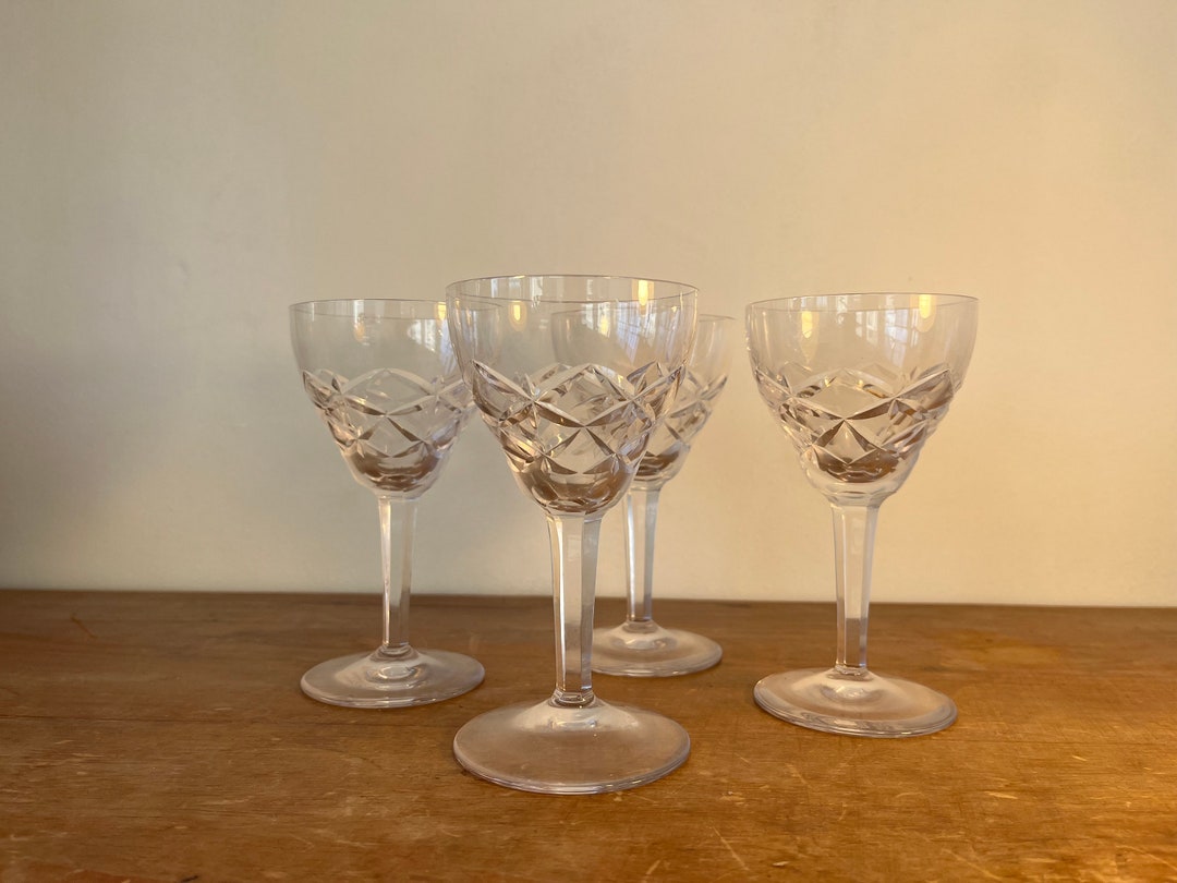 Set of 4 Vintage Cut Glass Wine Glasses - Etsy