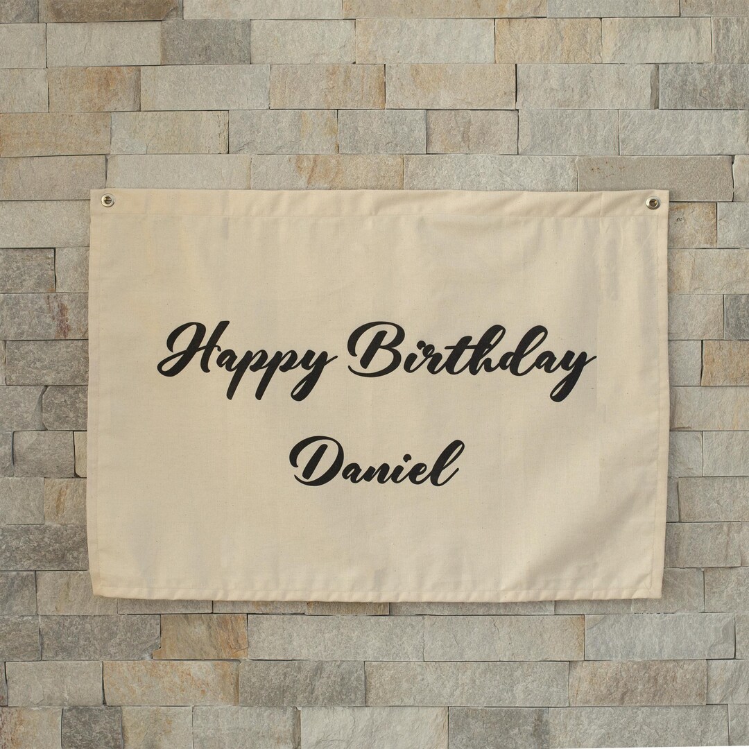 Custom Birthday Name Banner, Linen Fabric Sign, Boho Wall Art - Etsy