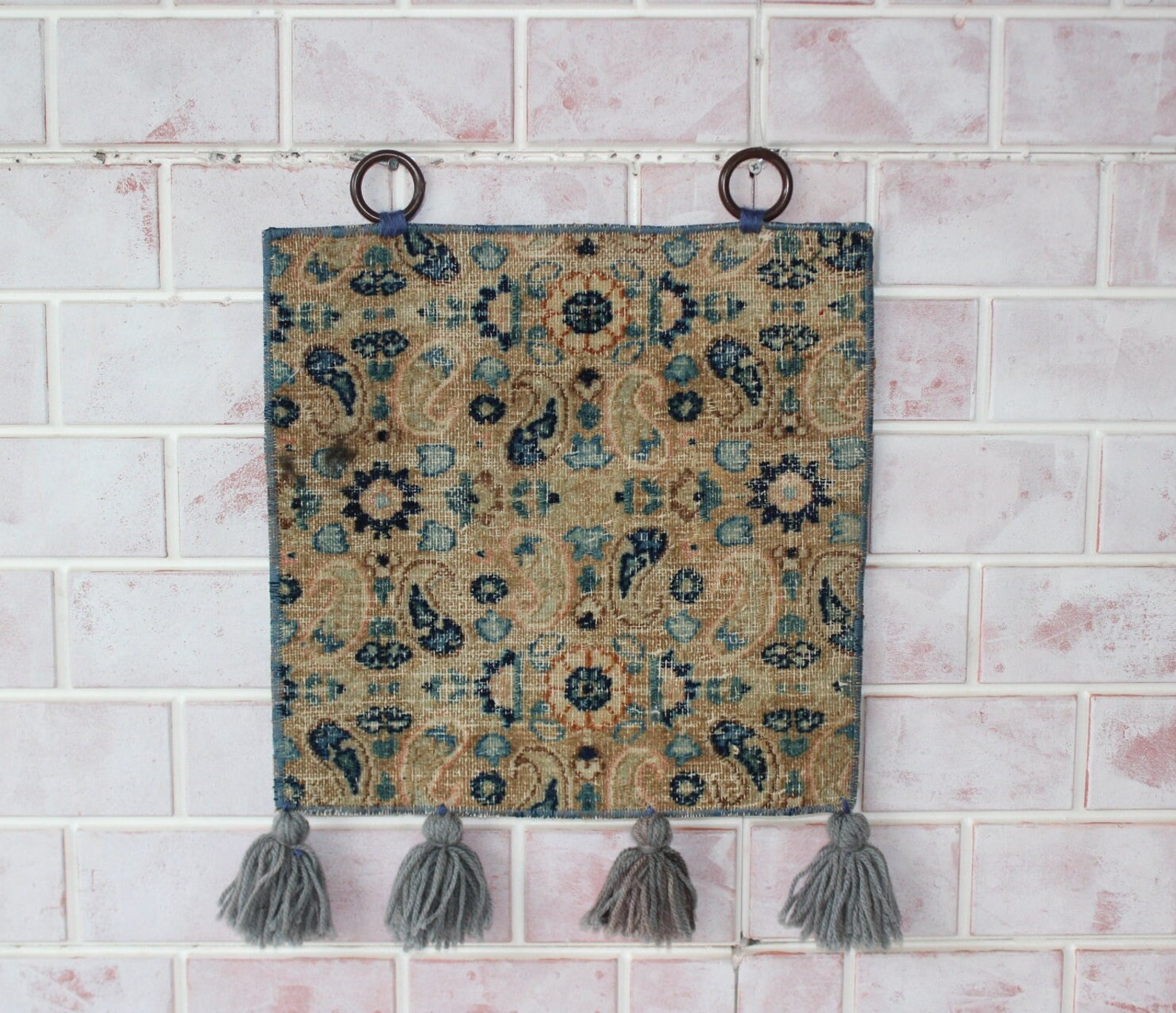 Hereke Wall Rug, Small Blue Rug Wall Hanging, Classic Small Wall Rug ...