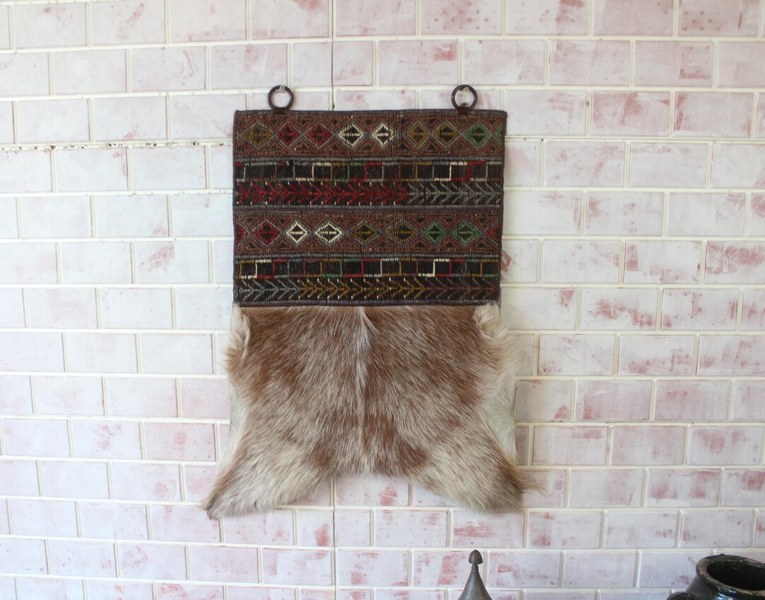 Bohemian Wall Hanging , Sheep Pelt and Kilim Tapestry / WH-419 / 22x36 ...