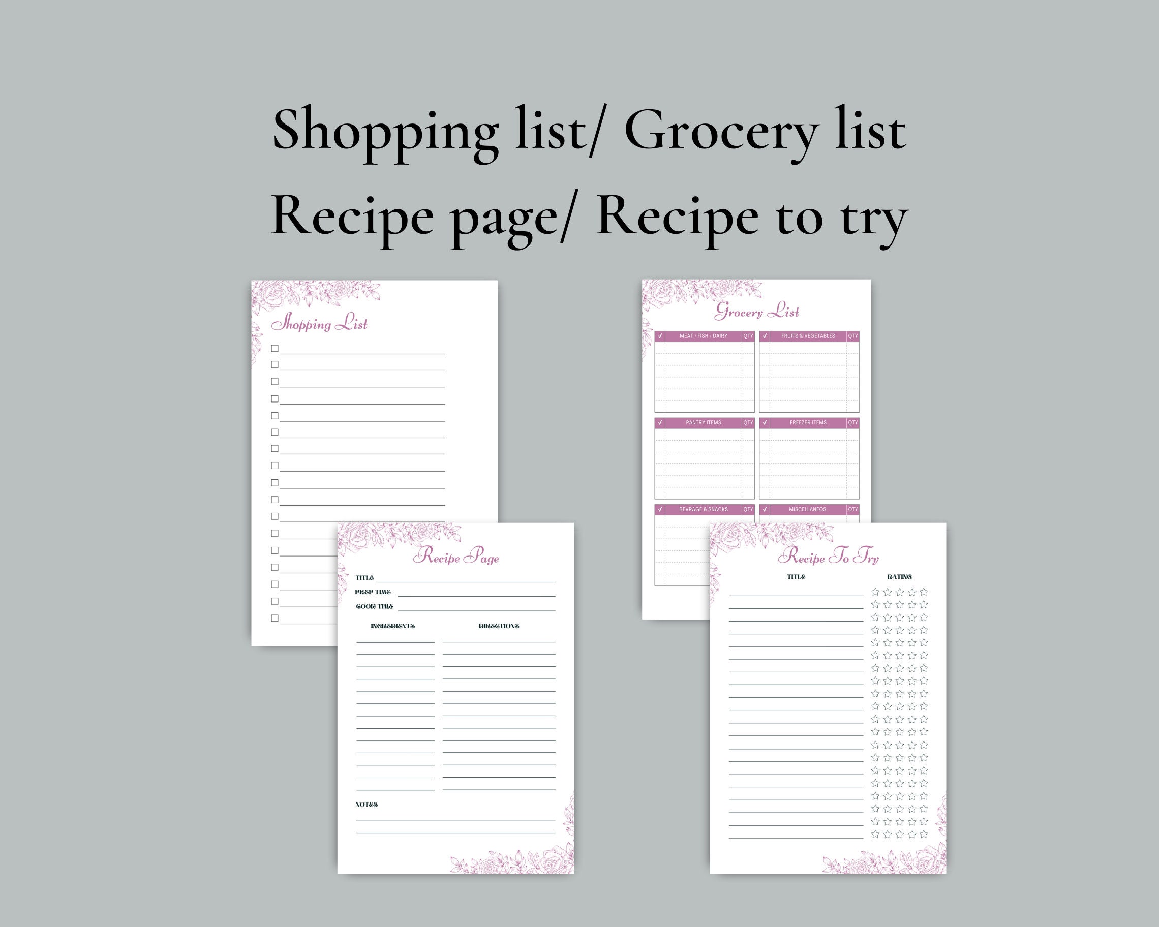 Printable Meal Planner and Grocery List Weekly Menu Organizer Digital ...