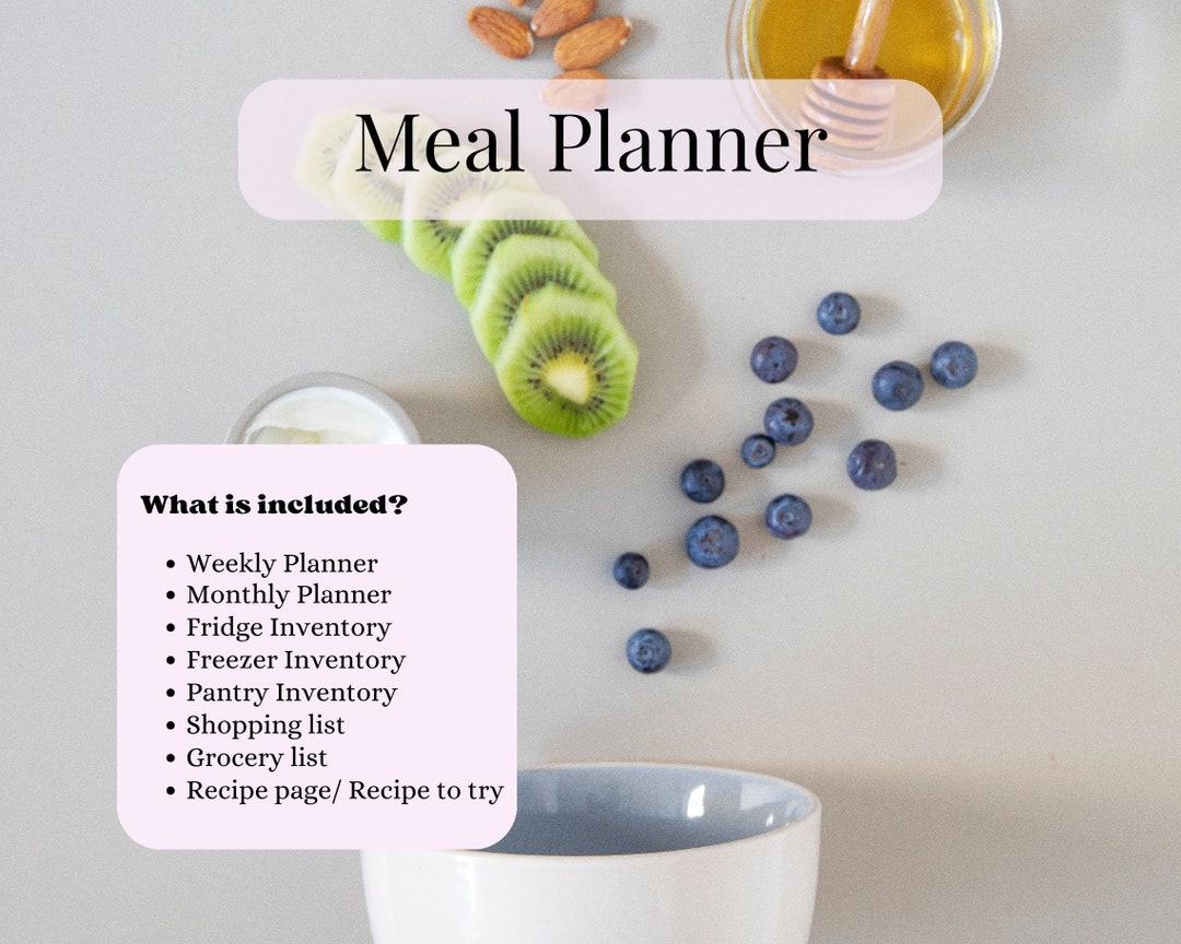 Printable Meal Planner and Grocery List Weekly Menu Organizer Digital ...