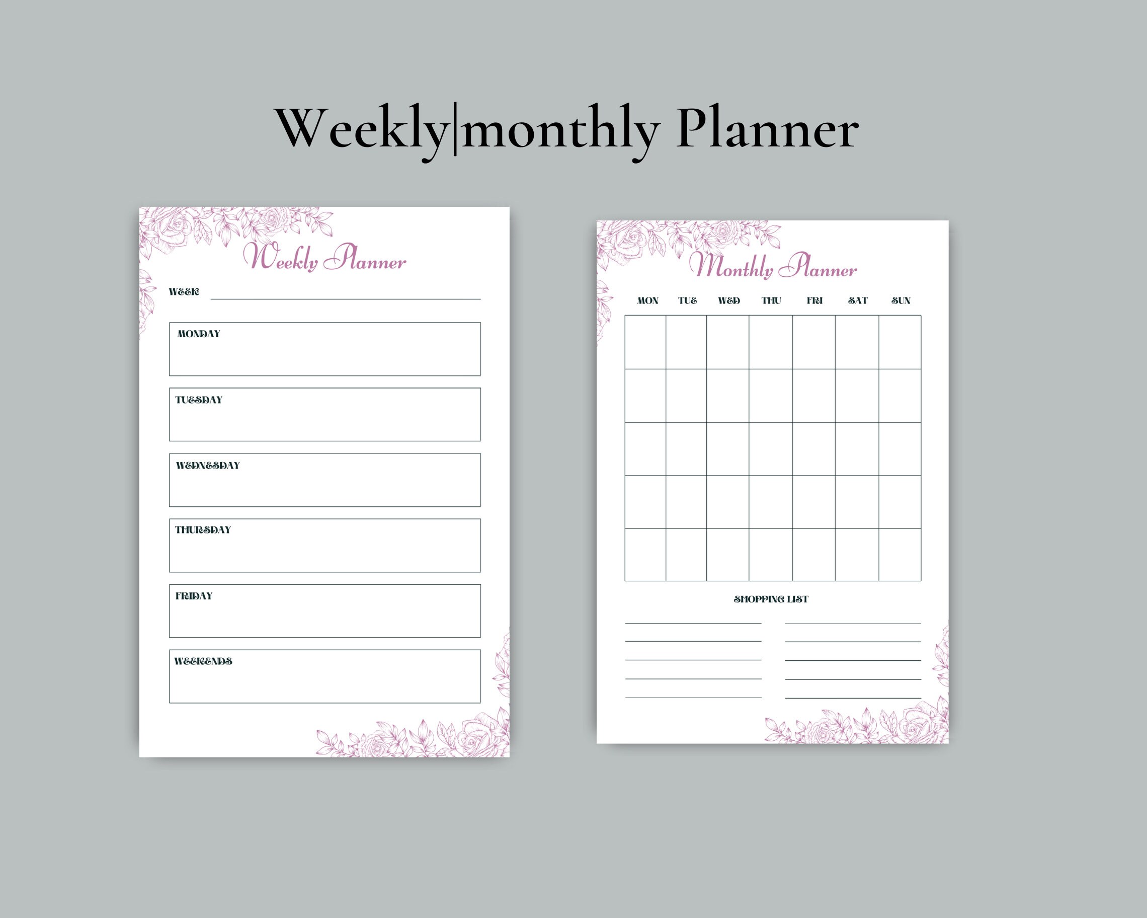 Printable Meal Planner and Grocery List Weekly Menu Organizer Digital ...
