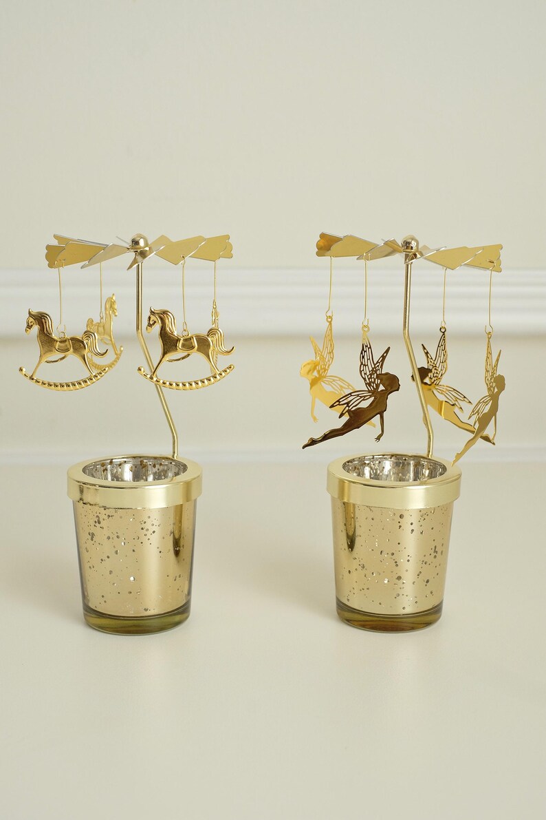 Candle Carousel Spinner W/ 3 Tea Lights & Cup | Rotary Holder Set ...
