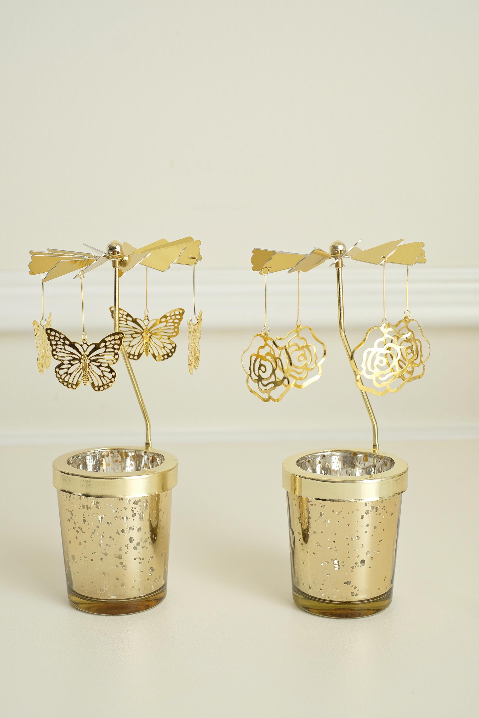 Candle Carousel Spinner W/ 3 Tea Lights & Cup | Rotary Holder Set ...