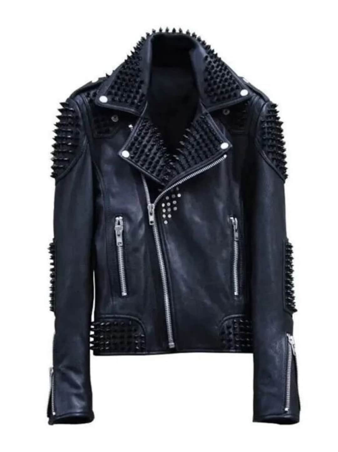 Personalized Mens Rock Punk Black Studded Metal Spiked Motorcycle Black ...