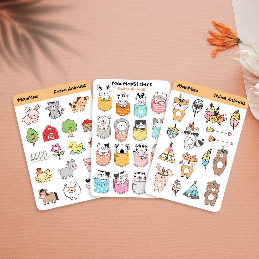 Cute Animal Sticker Sheets Farm Animals Pocket Animals - Etsy