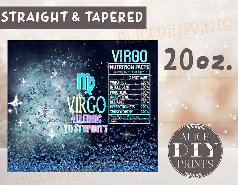 Add Your Name Virgo Zodiac Sign Nutrition Facts Glitter 20oz Skinny ...