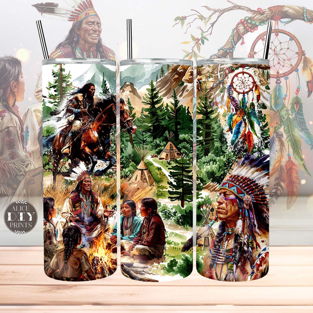 Indigenous Native American Tribe Indian Life 20oz Skinny Tumbler Wrap ...