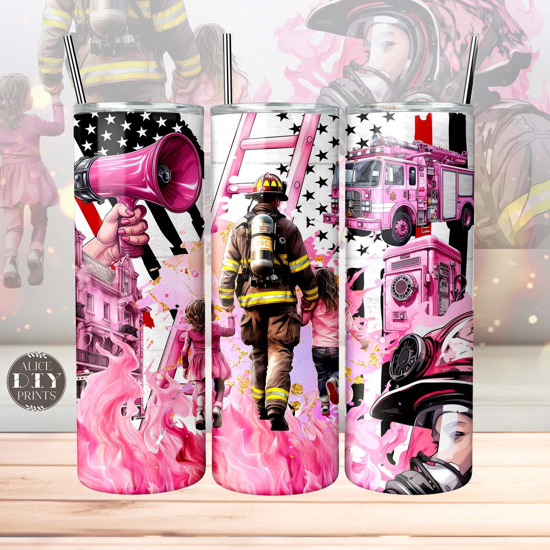 Pink Firefighter Rescue Life American Flag Crossed Axe Fireman 20oz ...