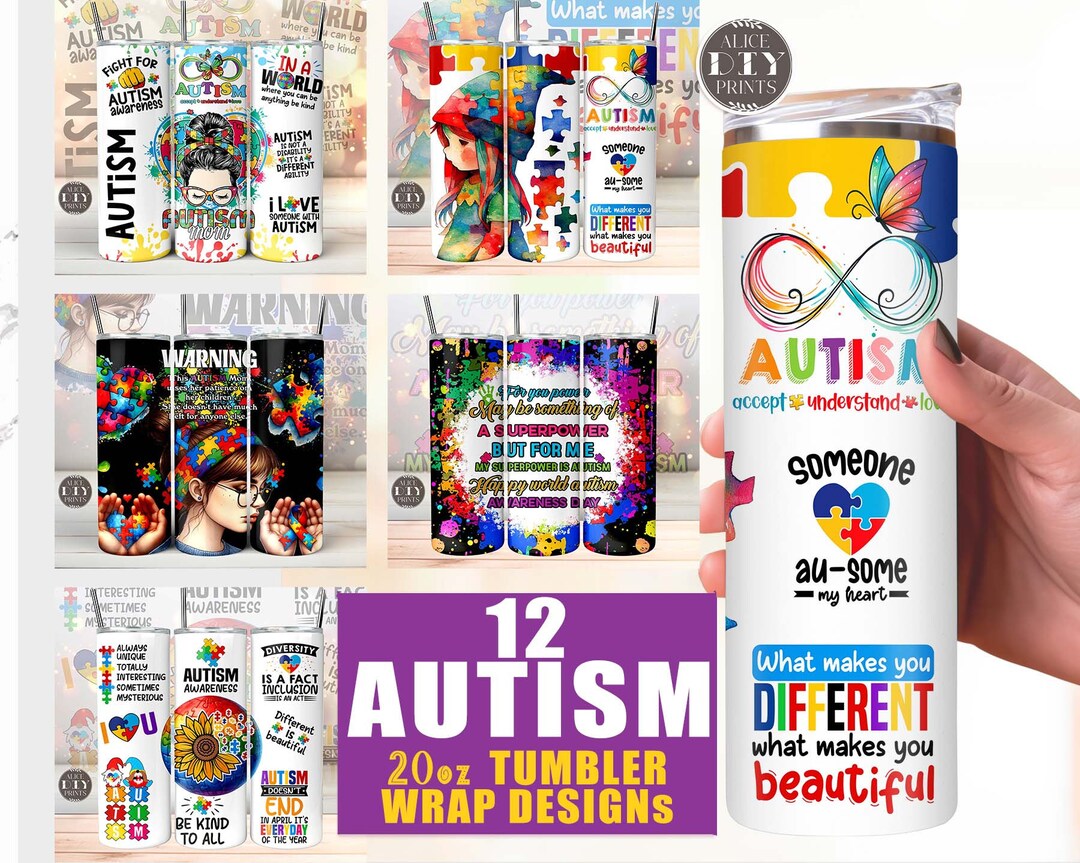 Bundle Autism Awareness Tumbler 20oz Skinny Tumbler, Autism Wrap PNG ...