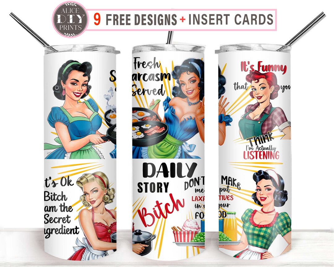 Funny Cooking Pin up Girls 20oz Skinny Tumbler Wrap Kitchen Food Baking ...