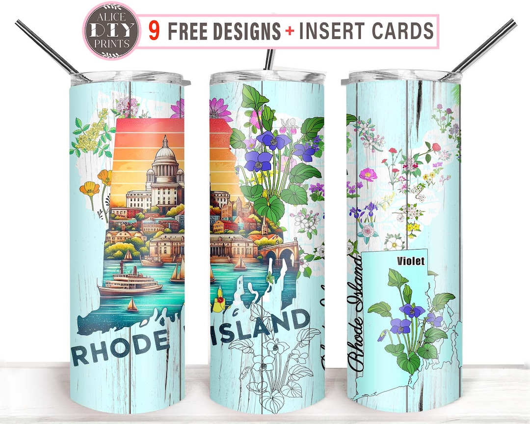 Rhode Island 20oz US State Travel Map Flower American Landmark Skinny ...