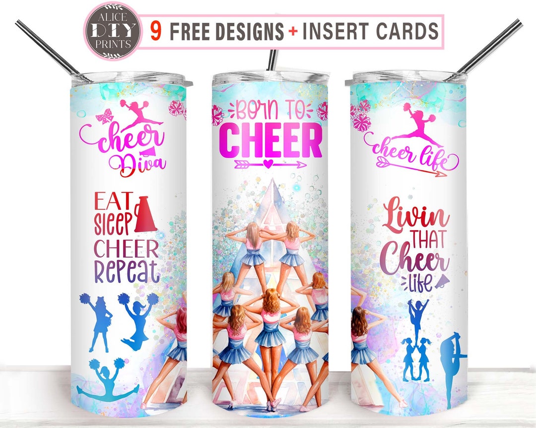 Born to Cheer 20oz Skinny Tumbler Wrap, Cheerleader Life PNG Woman ...