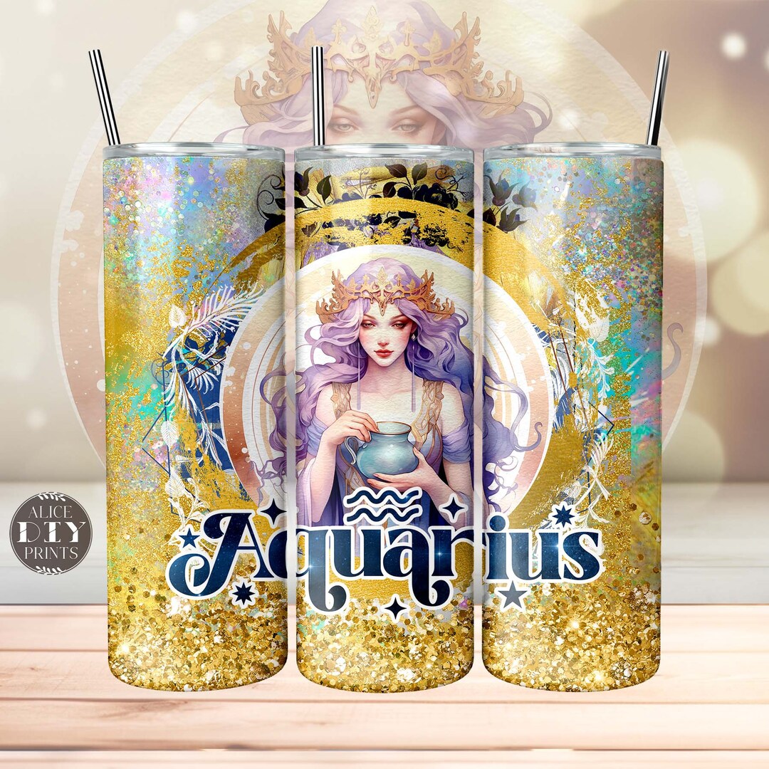 Aquarius Zodiac Girl Gold Glitter 20oz Skinny Tumbler Wrap Horoscope ...