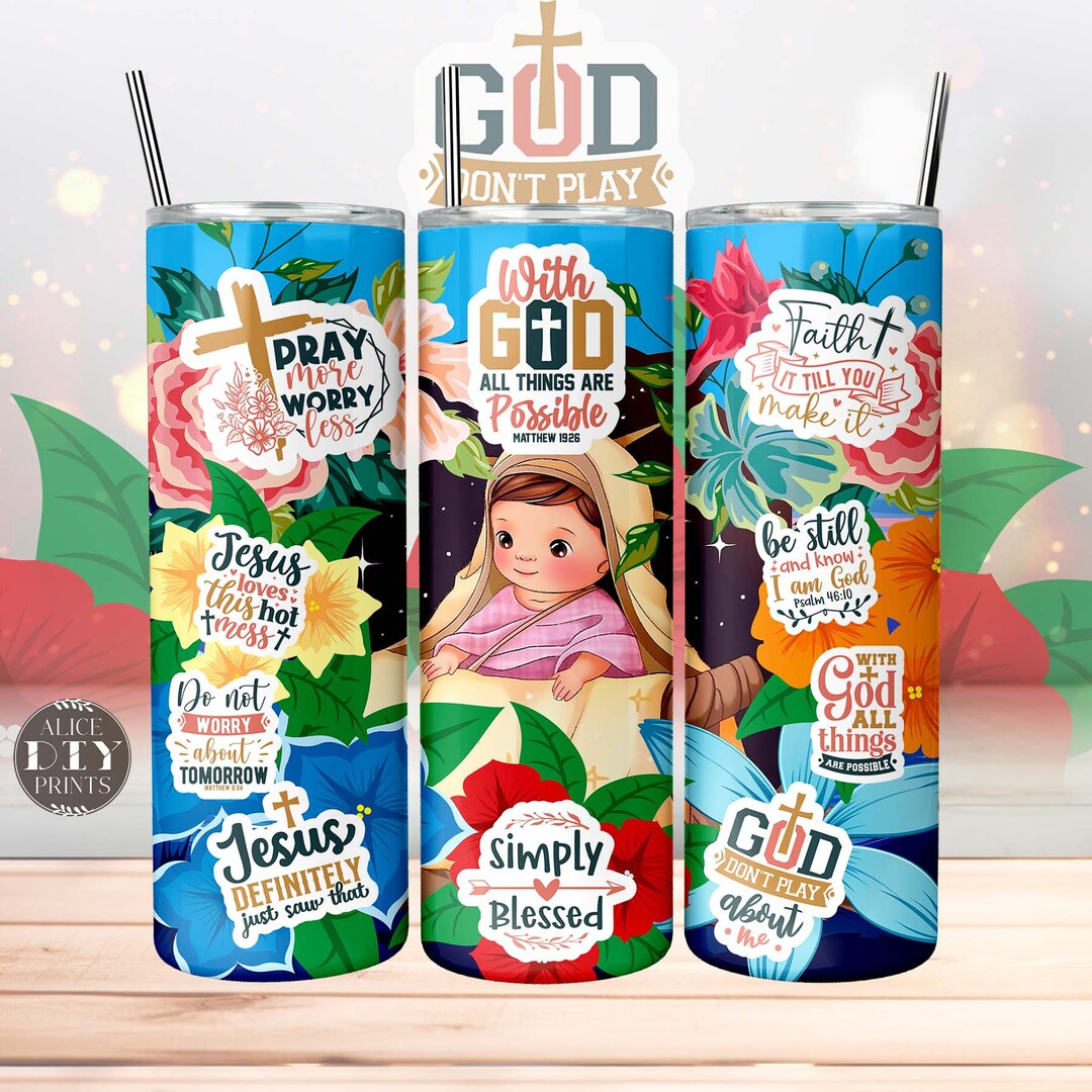 Possible 20oz Christian God Bible Verse Religious Jesus Skinny Tumbler ...