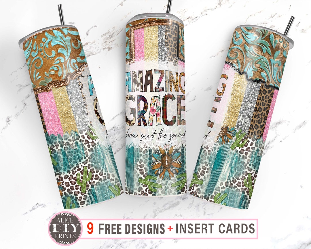 Amazing Grace Leopard Glitter Tooled Leather Print 20oz Skinny Tumbler ...