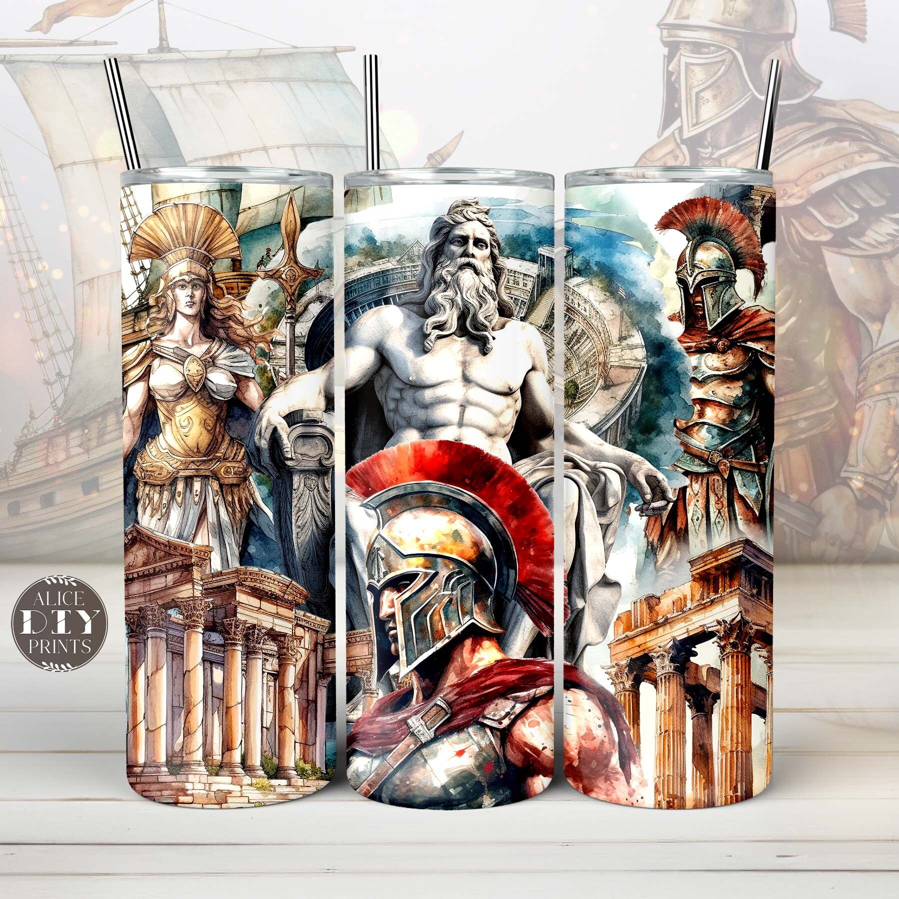 Fantasy Ancient Greece 20oz World History Skinny Tumbler Wrap PNG ...