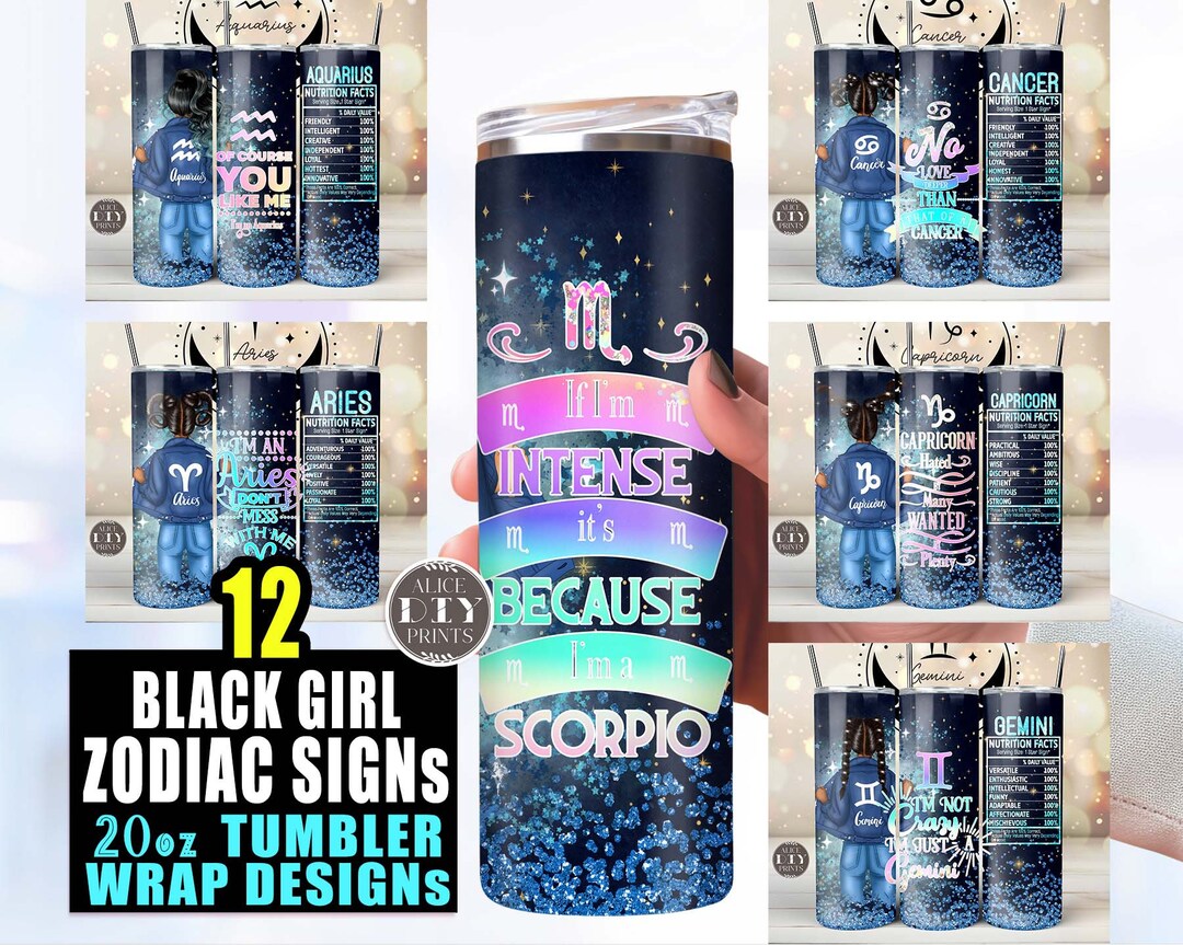 Bundle 12 Black Girls Zodiac Signs Nutrition Facts Glitter 20oz Skinny ...