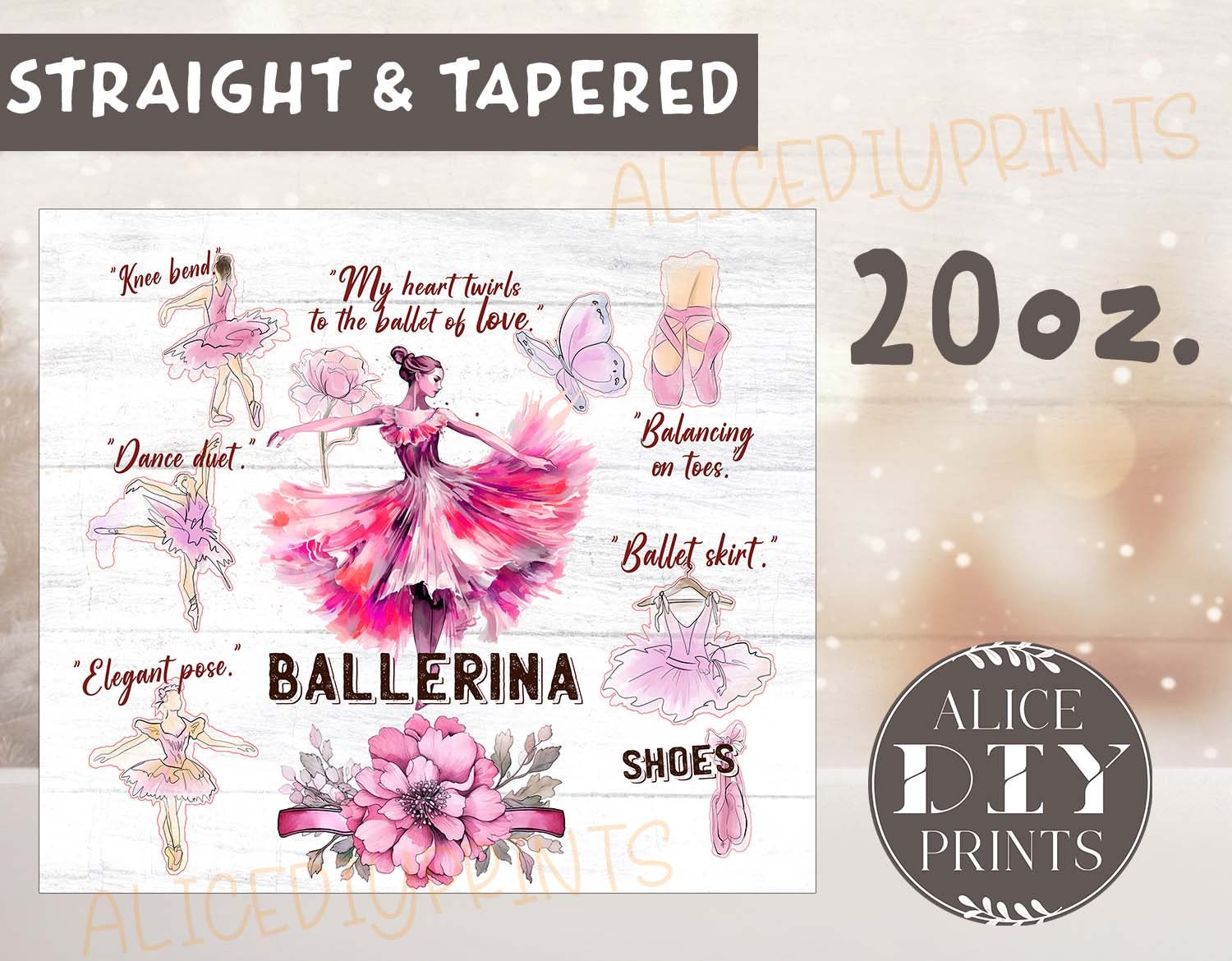 Ballerina Ballet Pink Girl Life 20oz Skinny Tumbler Wrap PNG Dancing ...