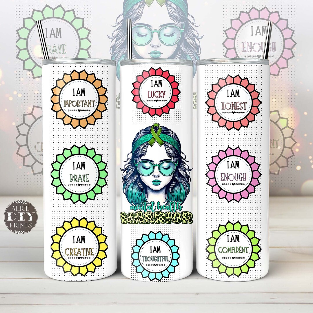 Mental Health Warrior I Am 20oz Affirmative Growth Mindset Skinny ...