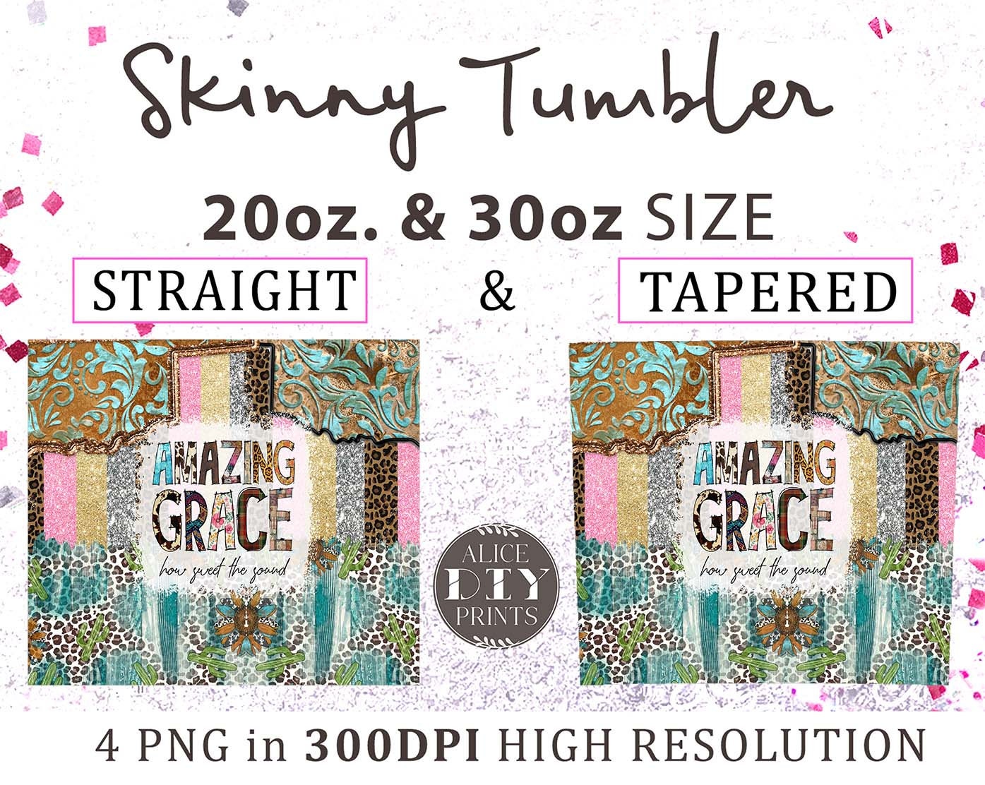Amazing Grace Leopard Glitter Tooled Leather Print 20oz Skinny Tumbler ...