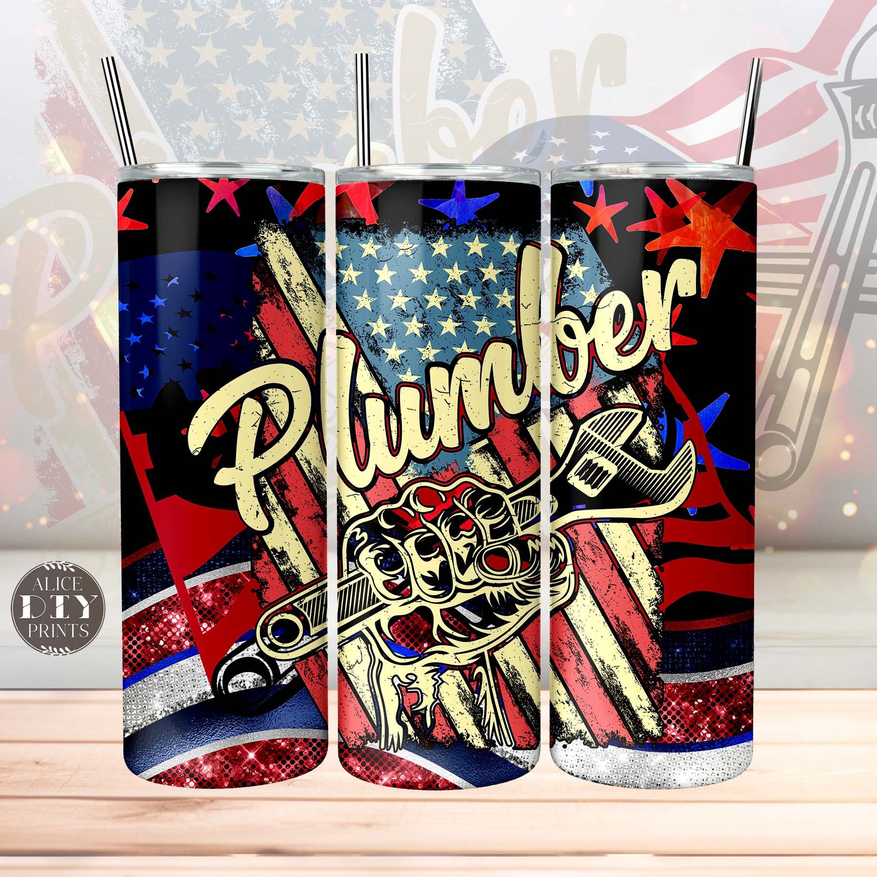 Mechanic Tool Plumber US Flag Retro Quote 20oz Skinny Tumbler Wrap PNG ...