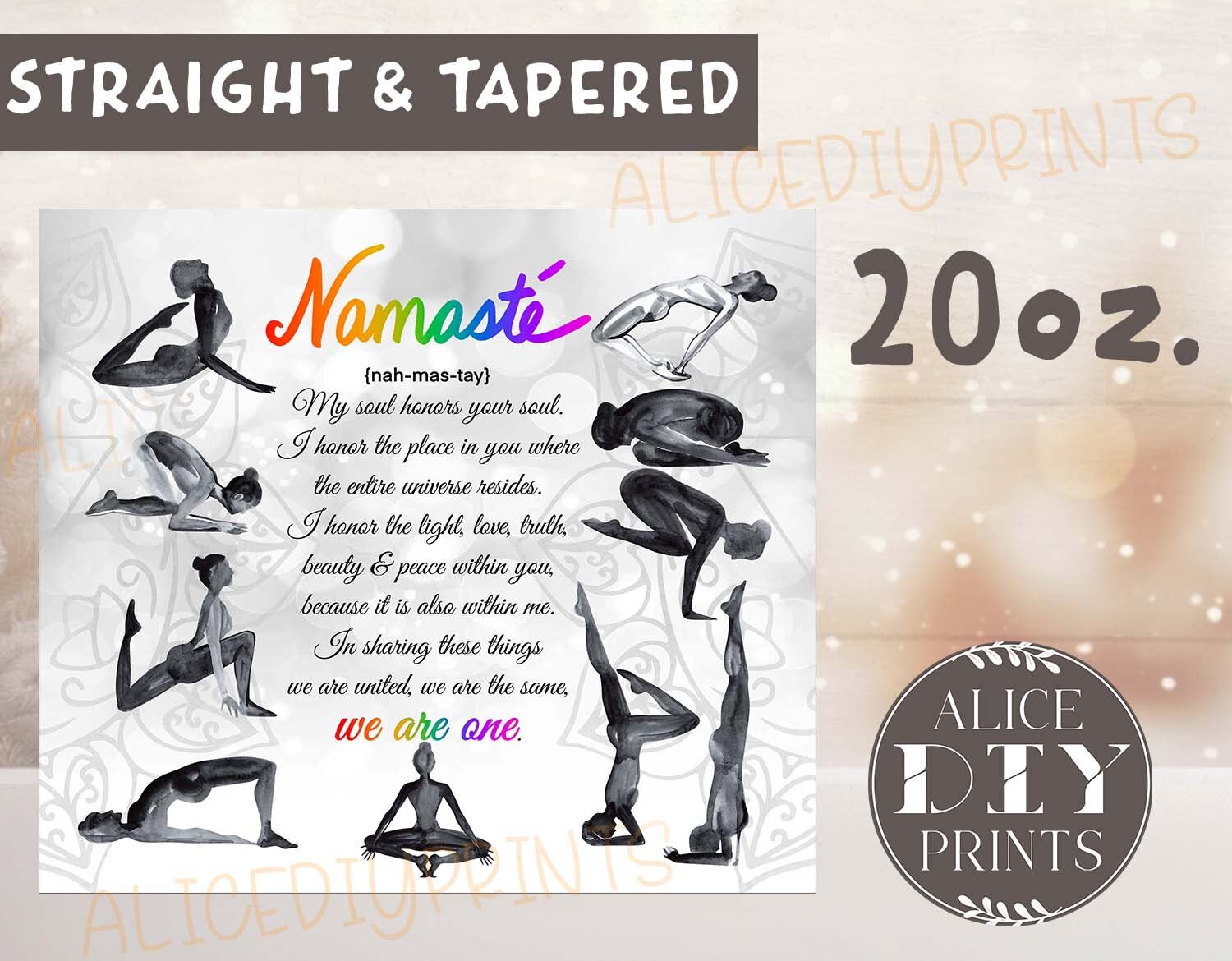 Namaste YOGA Poses 20oz Skinny Tumbler Wrap Zen Meditation Mindfulness ...