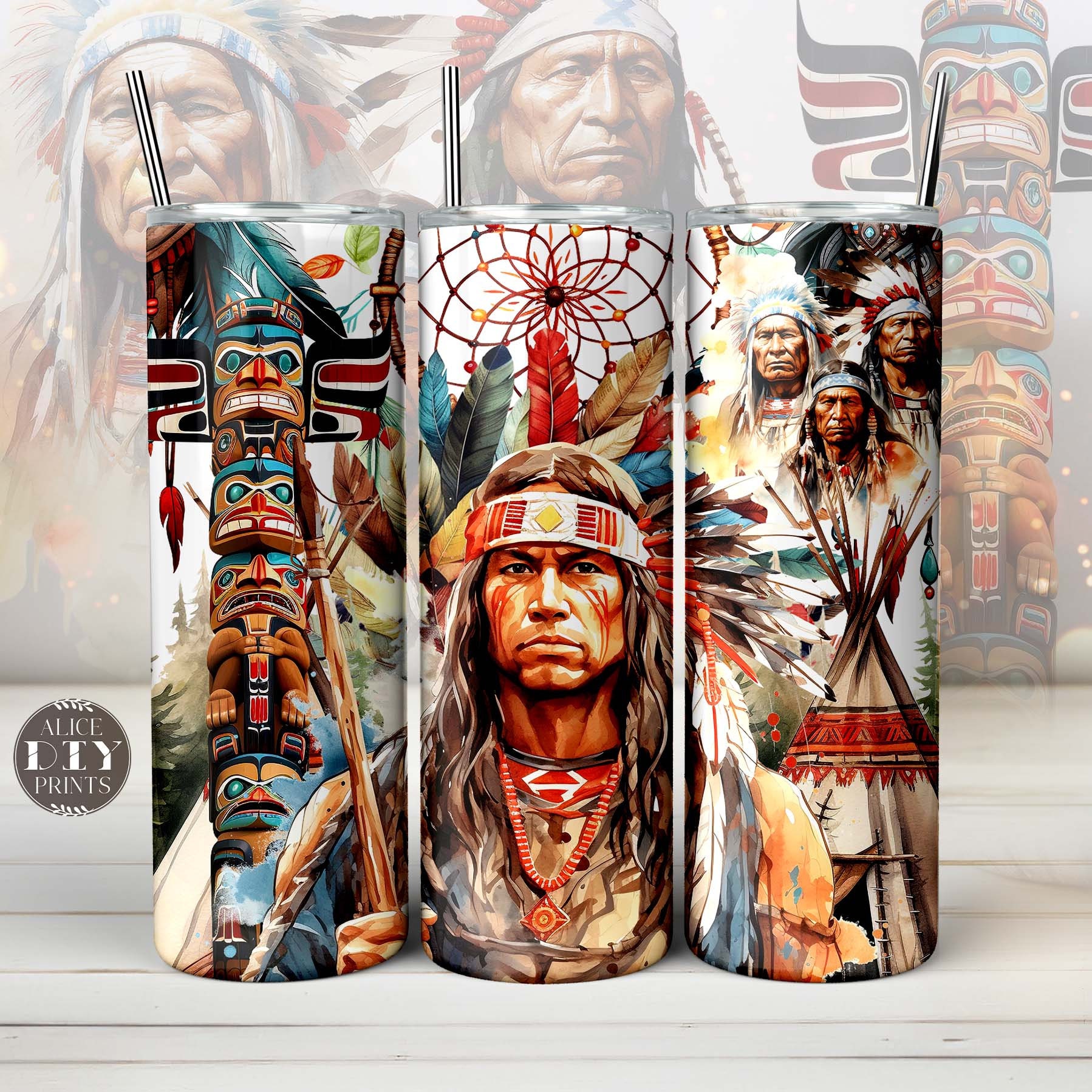 Native American Indian Life 20oz Skinny Tumbler Wrap, Tribal Western ...