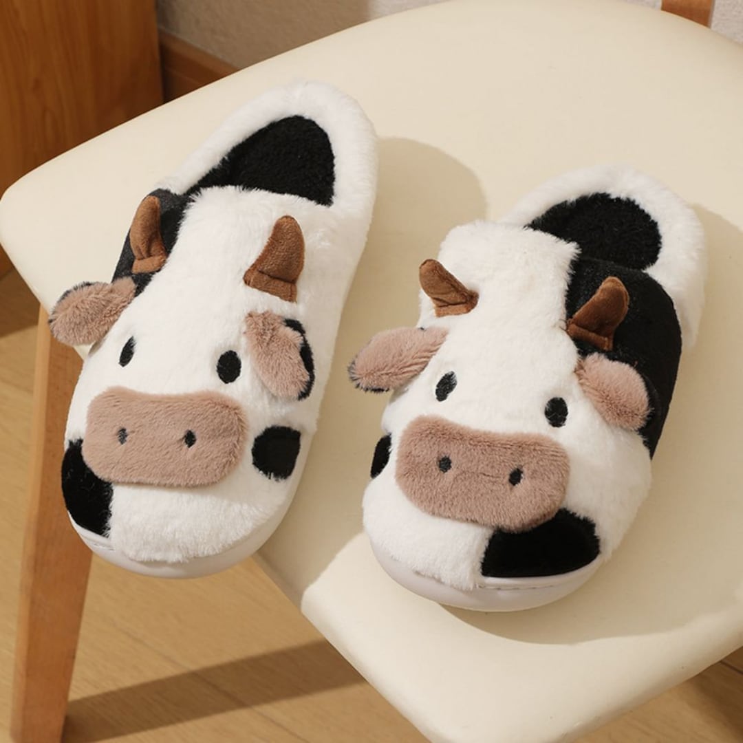 Cow Cotton Slippers Cartoon Animal Slippers Warm Cozy House Slippers - Etsy
