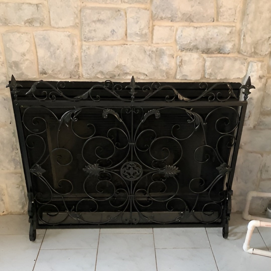 Vintage Farmhouse Iron Fireplace Screen Scroll Geometric - Etsy