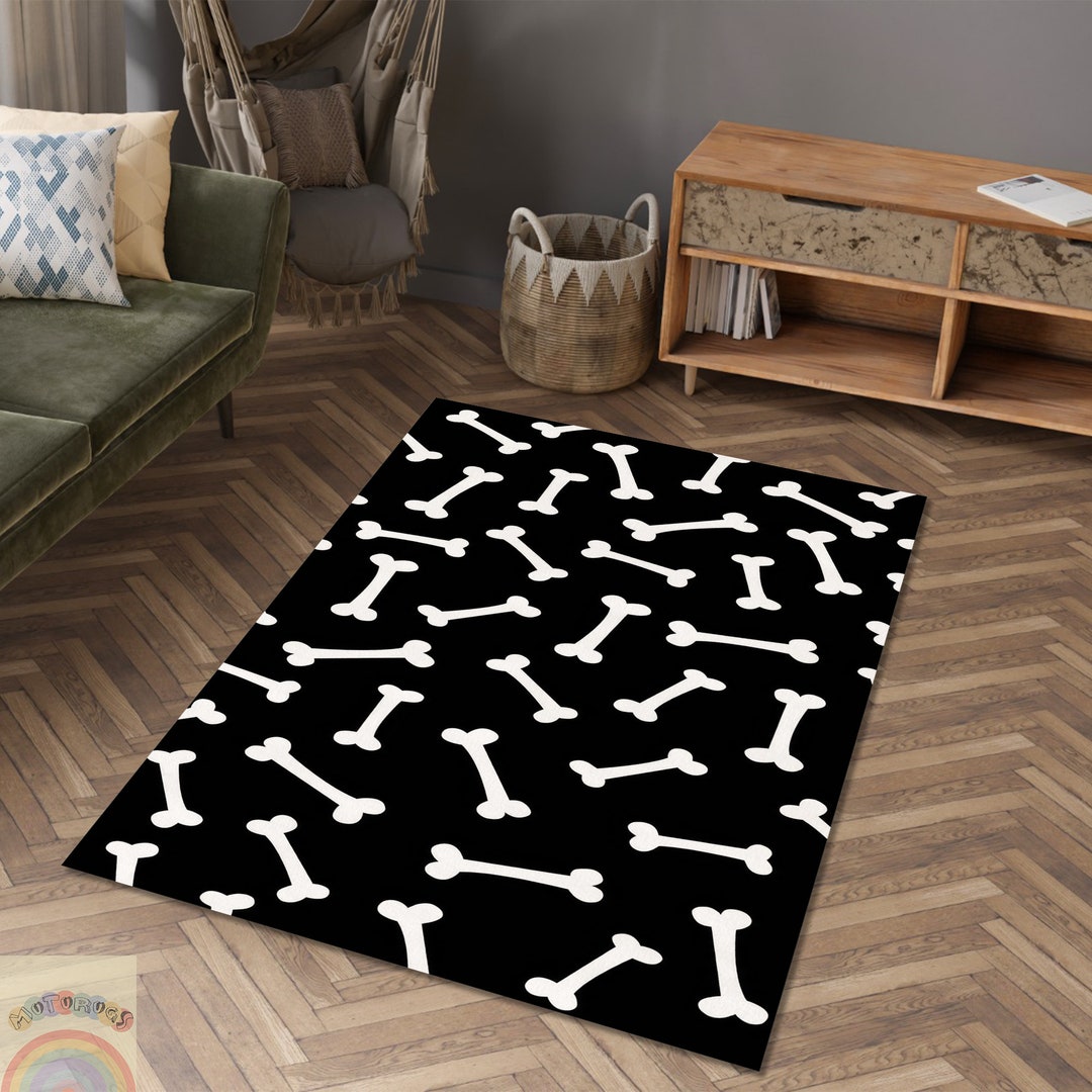 Dog Bone Rug, Black and White Rug, Pet Lover Decor, Puppy Room Rug, Dog ...
