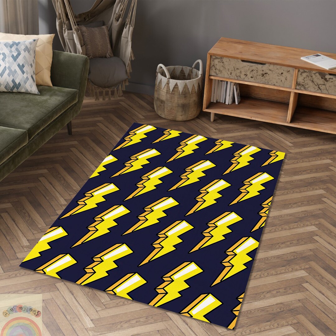 Lightning Rug, Pop Art Design, Yellow and Navy Blue, Lightning Pattern ...