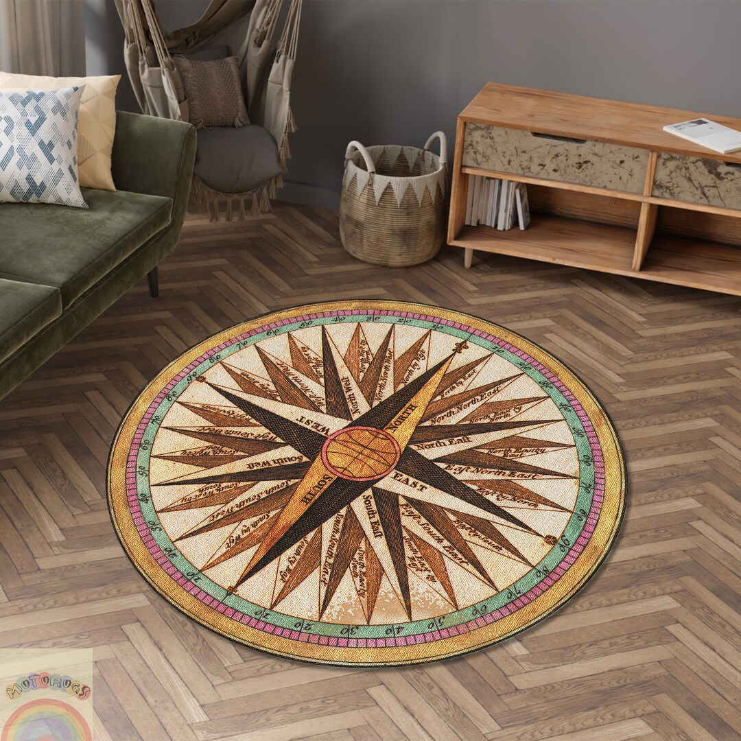 Compass Rug, Vintage Compass Rug, Nautical Rug, Sea Decor Rug, Sailor ...