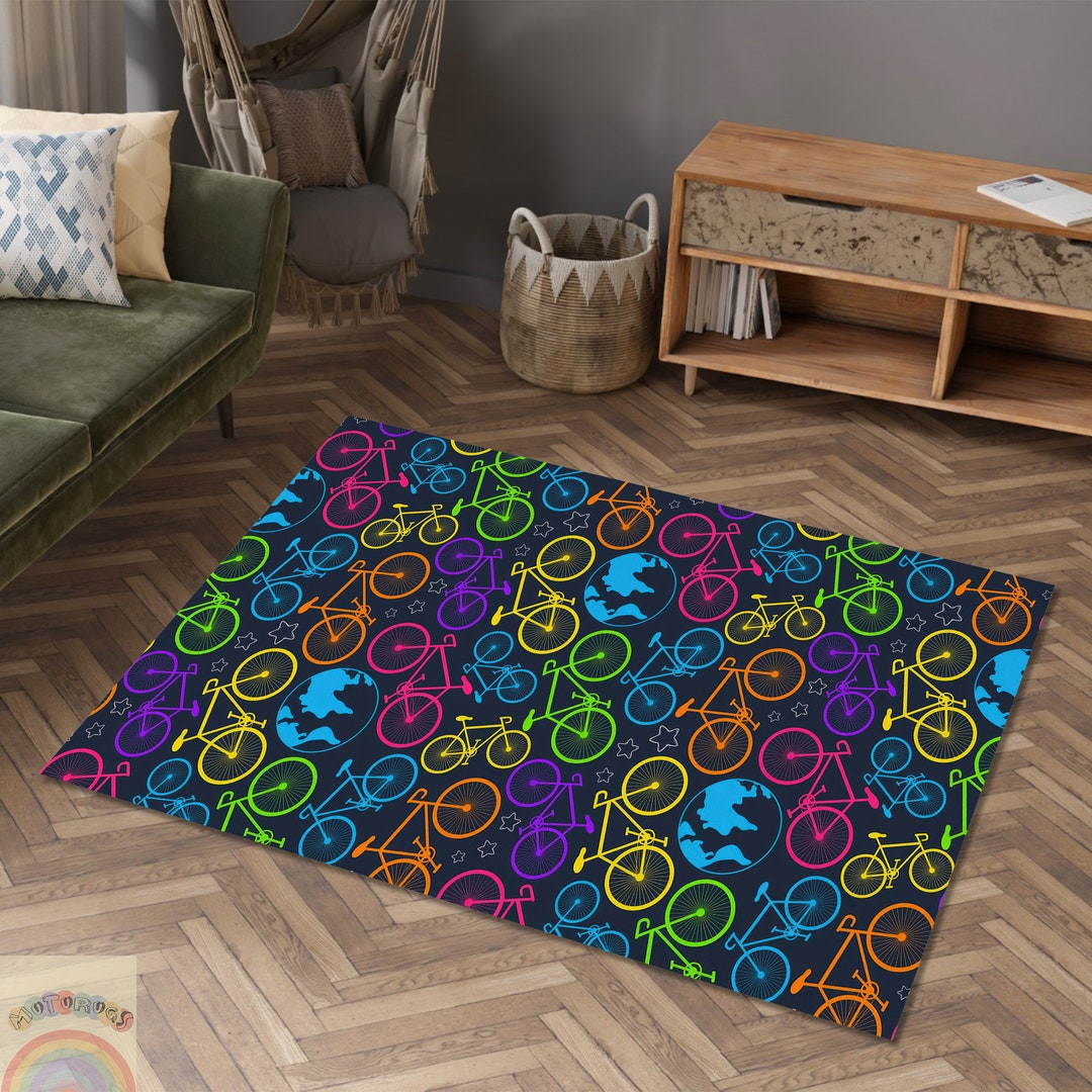 Bicycle Pattern Rug, Bicycle Design Rug, Colorful Bicycle Rug, Bicycle ...