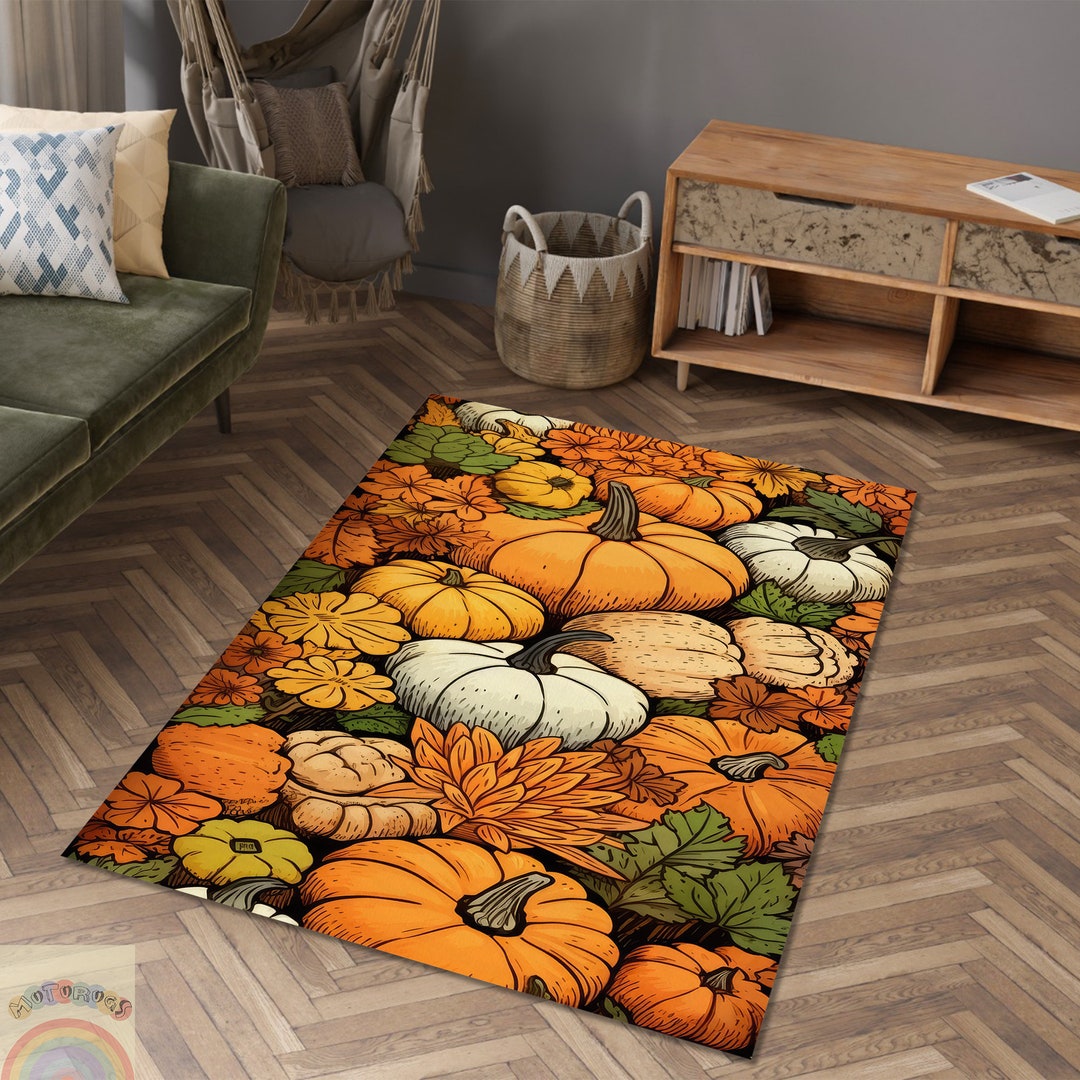 Pumpkin Rug, Sweet Pumpkin Rug, Autumn Design Rug, Orange Pumpkin Rug ...