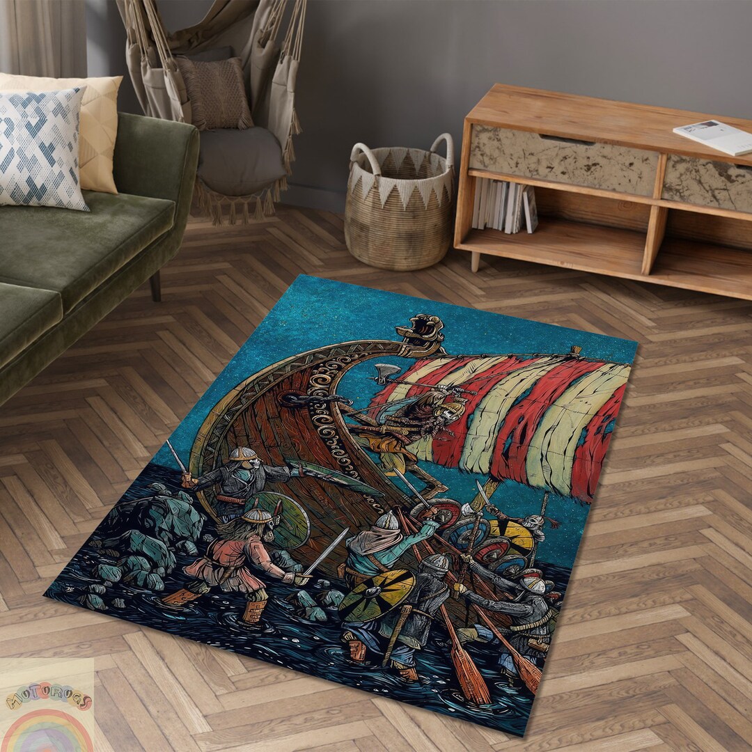 Vikings Rug, Viking Sailors Rug, Viking Soldier, Skeleton Soldier, Area ...