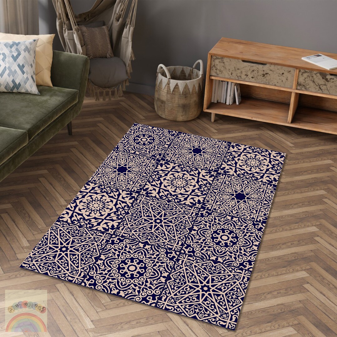 Tile Vinyl Rug, Etnic Decor Carpet, Vinyl Flooring Rug, Area Carpet ...
