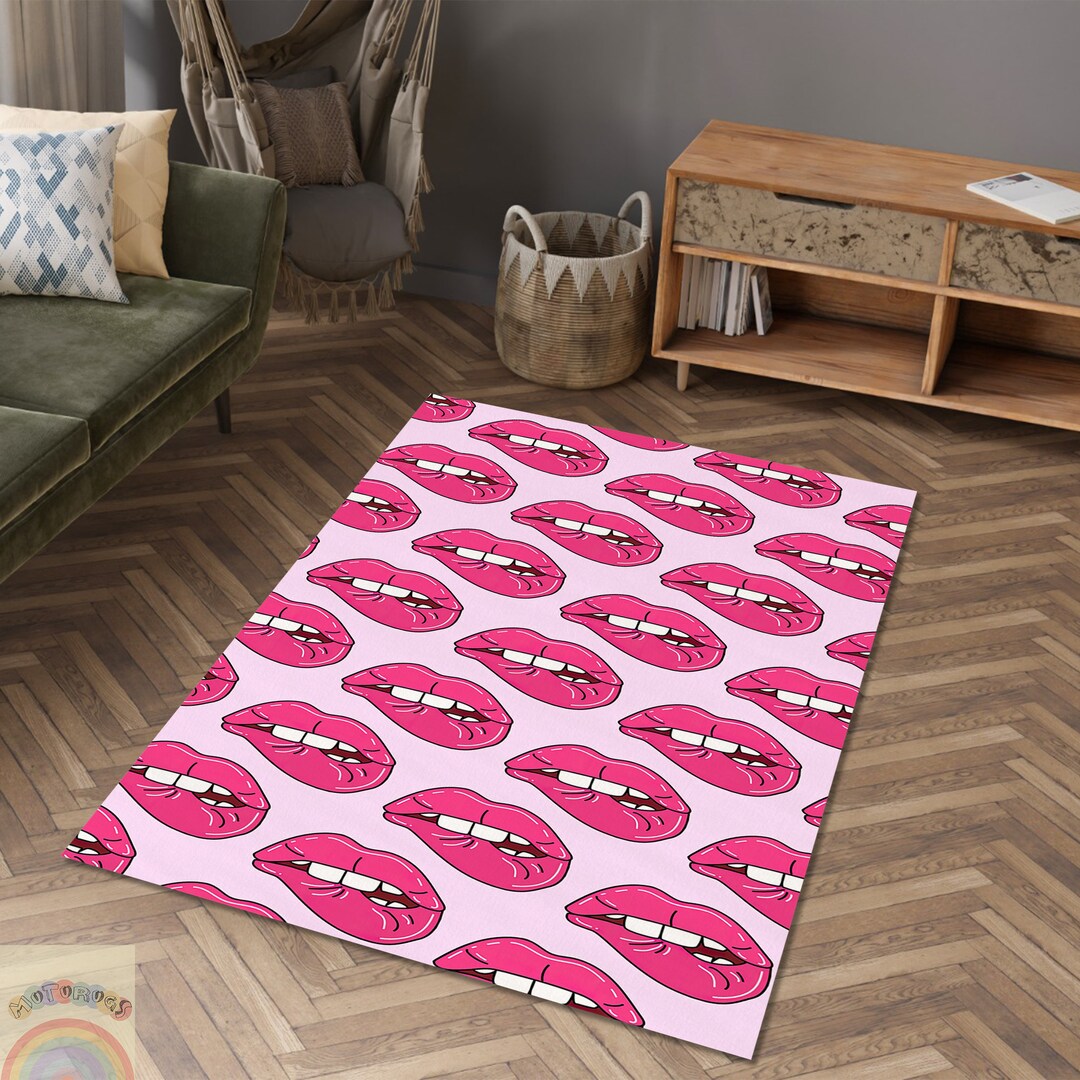 Pink Lips Rug, Pink Carpet, Lips Pattern, Area Carpet, Rectangle Rug - Etsy