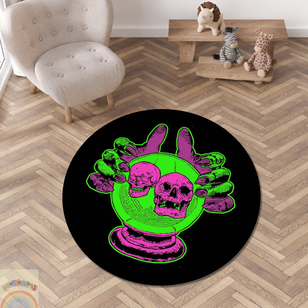 Magic Sphere Rug, Retro Scary Rug, Magic Themed Rug, Colorful Magic Rug ...